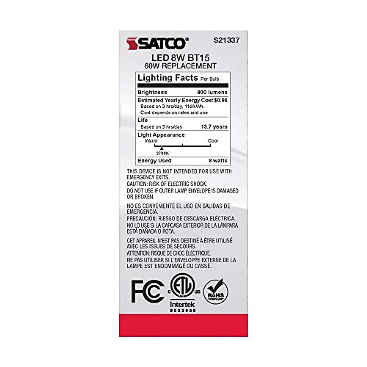 Satco 6Pk 8w BT15 LED 2700K Medium Base White Dimmable - 60w equiv