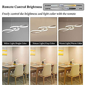 Modern Pendant Lighting White LED Pendant Light for Contemporary Living Dining Room Kitchen Island Dimmable Chandelier Dimming Ceiling Lamp Minimalist Wave Hanging Light Fixture with Remote (White)