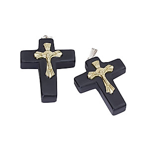 DHYANARSH 1 + 1 Black Tourmaline Cross Pendant Set for Evil Protection - Charged