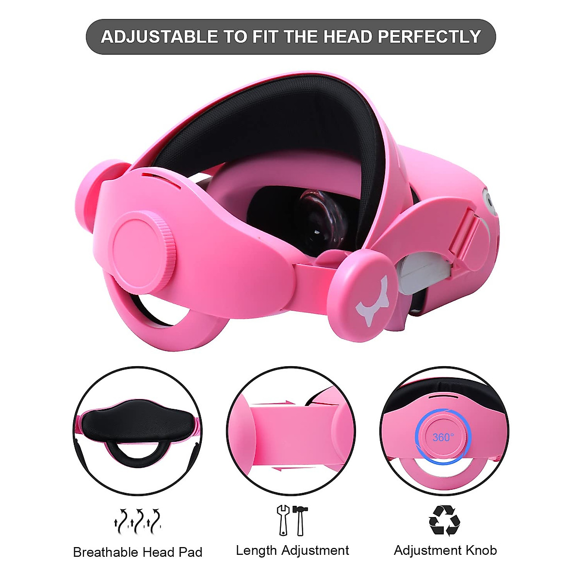 Barbie Pink 6 in 1 Set Head Strap for Oculus Quest 2 Accessories,MODJUEGO Adjustable Forehead Strap with Silicone Touch Controller Grip Cover, VR Face Cover and VR Shell Protector Cover Replacement