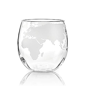 Viski Globe Glass Whiskey Tumblers, Etched Glass Whiskey Enthusiast Gift and Glassware Accessory, 12 oz, Set of 2