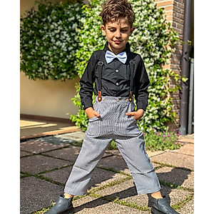 Volunboy Boys Clothes Set Toddler Gentlemen Wedding Suit Long Sleeve Bow Tie Shirts Suspenders Pants Ring Bearer Outfits (Black, 2-3T)