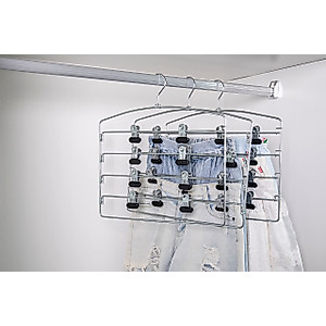 3 Quality Multi Pants Hangers, Real Heavy Duty, Space-Saving Multi-Bar Metal Hangers, Stable with Non-Slip Foam Padding, Swivel Hook for 5 Jeans Each, Suit Pants, Scarves, Towels, Trousers (Pants, 3)