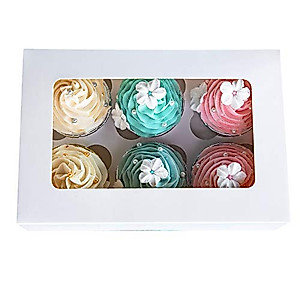 Cupcake Boxes with Inserts 6 Holders,9x6x3inch Large White Standard Bakery Boxes with Window Food Grade Cake Carrier Container for Muffins,Gift Treat Box Bulk,Pack of 15
