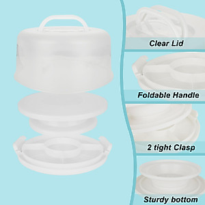 MIVIDE 10 Inch Cake Carrier with Lid, Portable Cake Holders Cake Container, Plastic Round Cake Storage Container Cake Saver with Lid and Handle for Transport