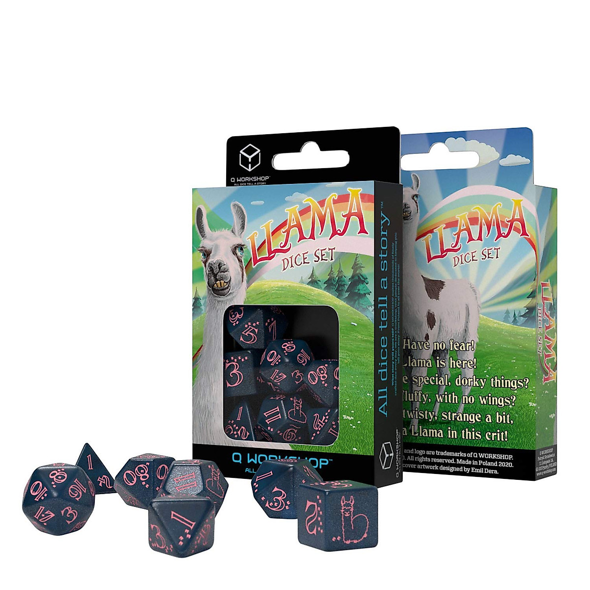Q-Workshop Sparkling Llama Dice Set (Glittering Dark Blue & Pink) (SLLA3E)