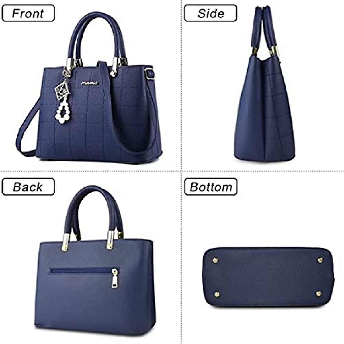XingChen Purses and Handbags for Women PU Leather Top Handle Satchel Ladies Shoulder Tote Bags Navy Blue