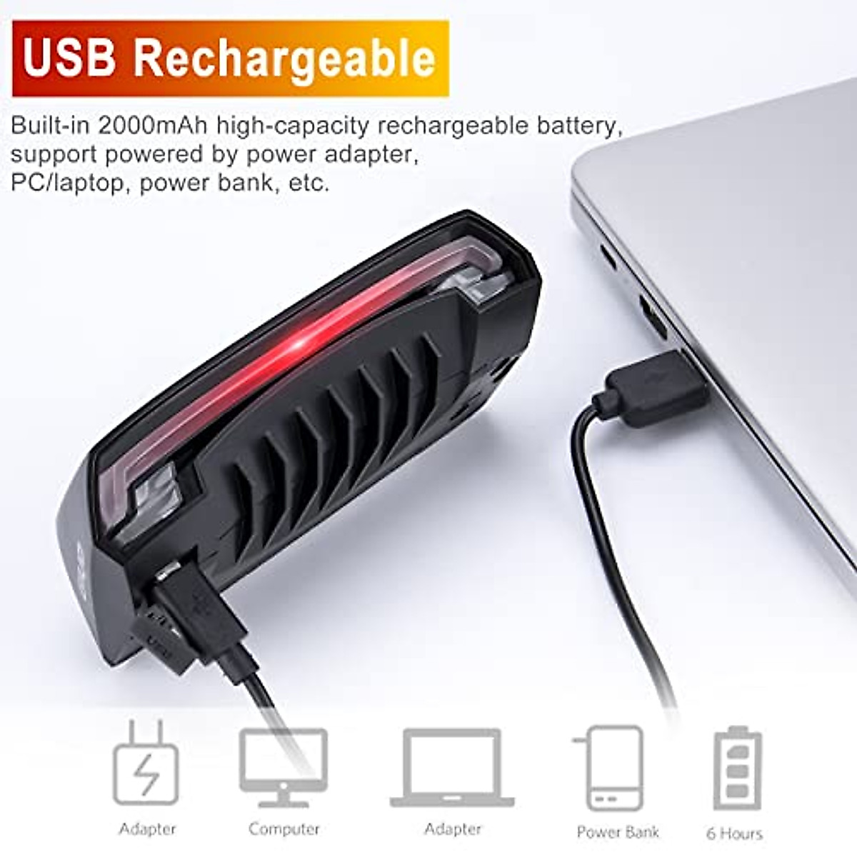 Bike Tail Light Rechargeable with Turn Signals - Laser Drive LED Bike Rear Light - IPX4 Waterproof Smart Bicycle Brake Light for Safer Cycling (USB Cable Included)