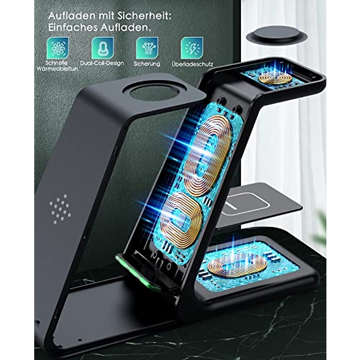 Wireless Charging Station,3 in 1 Fast Charging Station,Wireless Charger Stand for iPhone 13/12/11 Pro Max/X/Xs Max/8/8 Plus, AirPods 3/2/pro, iWatch Series 7/6/5/SE/4/3/2, and Samsung Phones