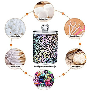 Joisal Multicolored Gradient Leopard Print 2 Pack Ear Cotton Swabs Container With Lids Plastic Bathroom Organizer for Cotton Balls, Cotton Swabs, Cotton Round Pads, Floss Picks