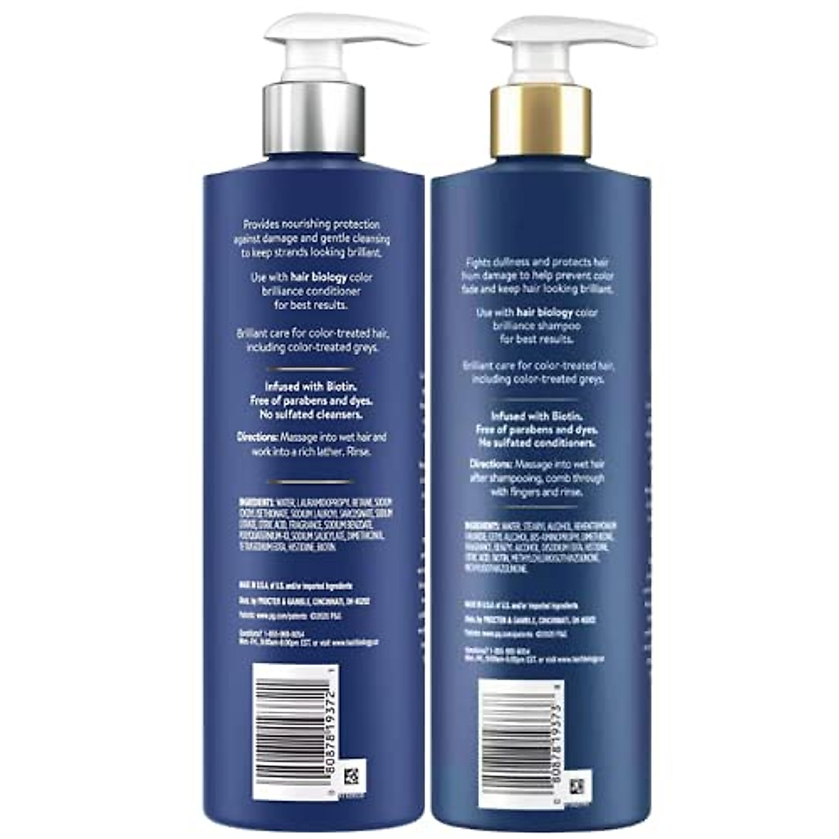 HB Hair Hair Biology Color Brilliance Shampoo and Conditioner SET. 12.8 fl oz each Bottle. With Biotin Vivid & Protected for Gray or Color Treated Hair.