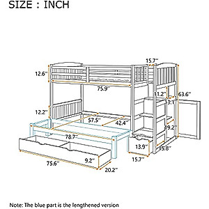 STP-Y Convertible Bunk Bed, Wood Bunk Bed with Storage Shelves and Drawers, Convertible Bottom Bed, Twin Over Twin/Twin Over Full, Grey