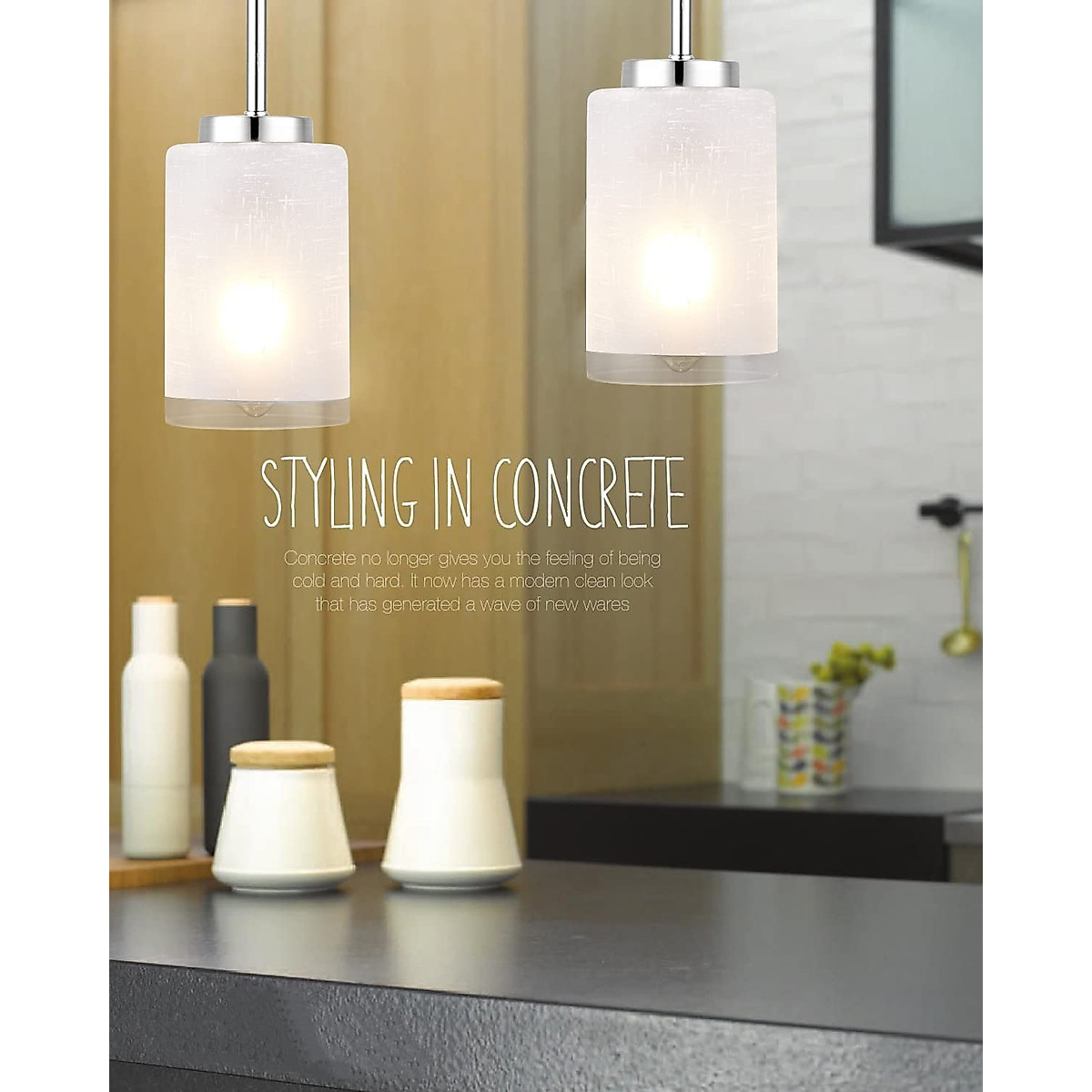 Youroke 2-Pack Pendant Light Fixtures, Indoor Brushed Nickel Kitchen Island Hanging Lights Adjustable Vintage Lamp, Mini Pendant Lights with Linen Glass Shade for Living Room Bedroom Hallway