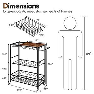 melos Bar Cart, Mobile Bar Serving Cart, Rolling Wine Cart with Glass Stemware Rack and Wine Bottle Holders, ndustrial Vintage Style Kitchen Serving Cart for, Kitchen(Brown)
