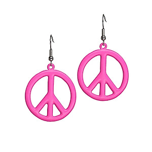 Hot Pink Hippie Peace Sign Dangle Earrings