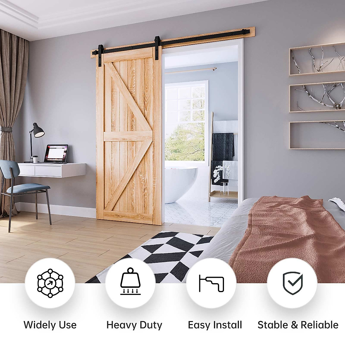 EaseLife 7.5 FT Heavy Duty Sliding Barn Door Hardware Track Kit,Basic J Pulley,Slide Smoothly Quietly,Easy Install (7.5FT Track Kit for 40"~42" Wide Single Door)