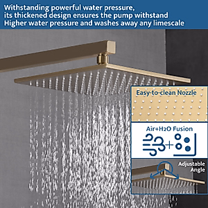 SHOYELA Thermostatic Shower System with 4PCS Body Jets Brushed Gold, Push Button Diverter Shower Faucet with 2 in 1 Handheld, Wall Mount 10 Inch Shower Head【All Functions Simultaneous Use】