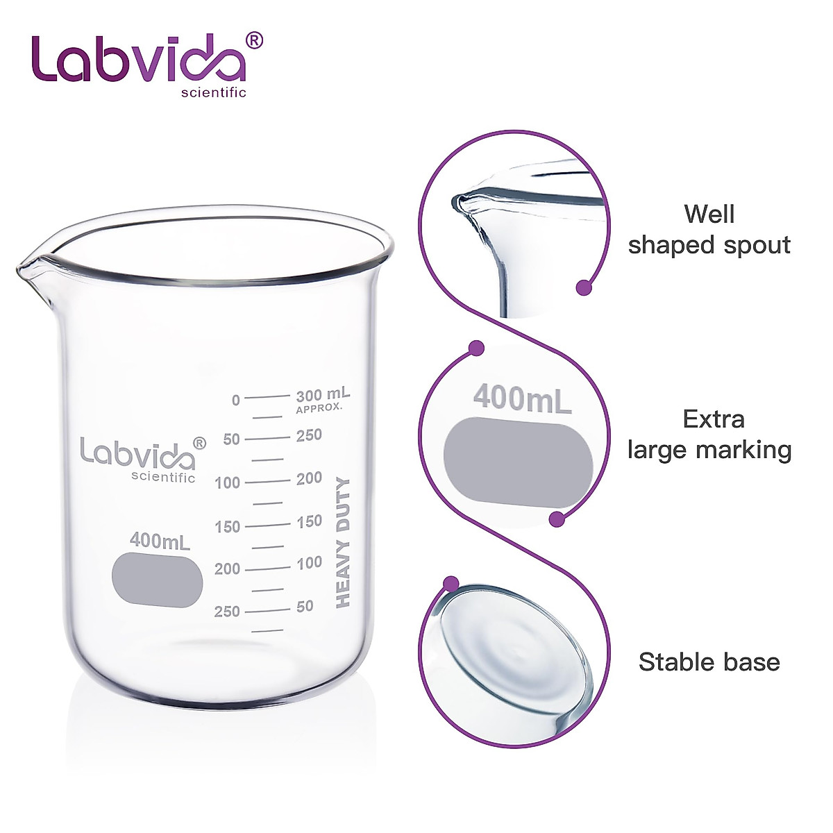 Labvida 6pcs 400ml Upgrated Thick Glass Beakers, Griffin Low Form Beaker Set with Double Scale,3.3 Boro, LVA029