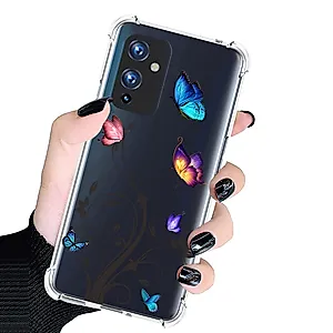 Bohefo Clear Case Compatible with OnePlus 9 5G LE2110 Case for Girls Women, Cute Soft TPU Shockproof Protective Phone Case Cover for OnePlus 9 (Butterfly)