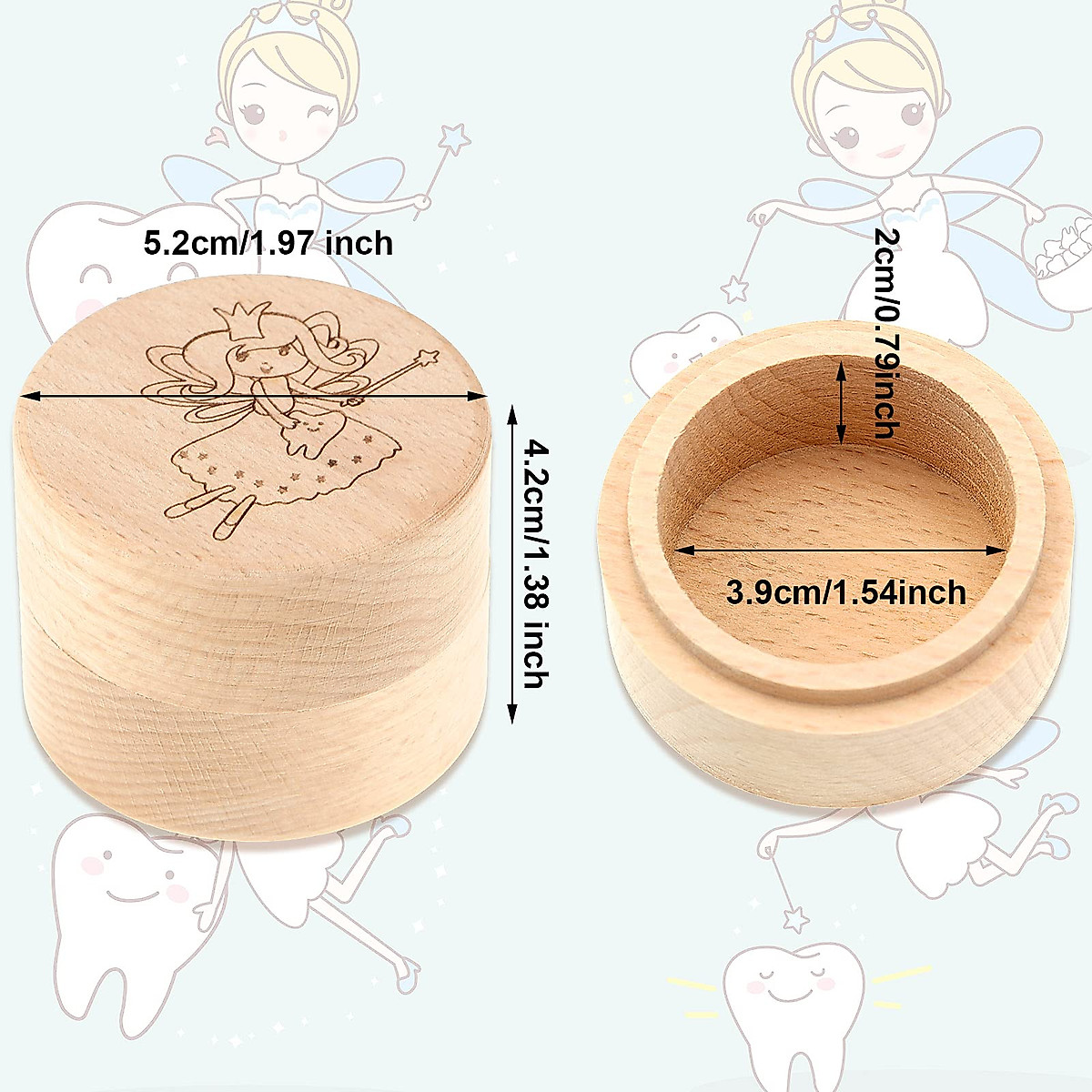 Vesici (Set of 2) Tooth Fairy Box for Kids Keepsake Baby Tooth Holder Wooden Saver Organizer Storage Box for Baby Toddlers Boys Girls Lost Teeth Birthday Present