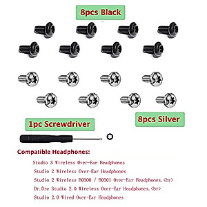 Studio 3 Headband Screws Replacement, Beats Studio 3 Replacement Parts Headband Screws and Screwdriver Repair Kit Compatible with Studio 2.0 Wired/Wireless Headphones (8pcs Silver+8pcs Black)