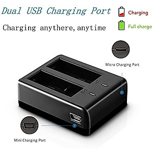 VVHOOY Action Camera Battery Pack 2 Pcs 3.7V 900mAh Rechargeable Li-ion Batteries with USB Charger, Compatible with SJCAM SJ4000 SJ5000/Victure AC700 AC900/AKASO EK7000/Brave 4/APEMAN