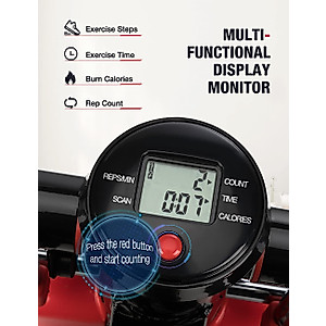 Stair Steppers for Exercise, Mini Stepper with Resistance Bands Portable Stair Climber Fitness Step Machine with LCD Monitor for Home Gym Office Workout Exercise Equipment, Red