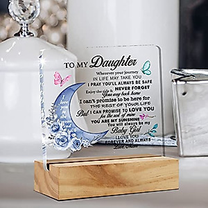 Daughter Gift From Mom, to My Daughter Wherever Your Journey in Life Desk Decor Moon Acrylic Desk Plaque Sign with Wood Stand Home Office Table Desk Sign Keepsake