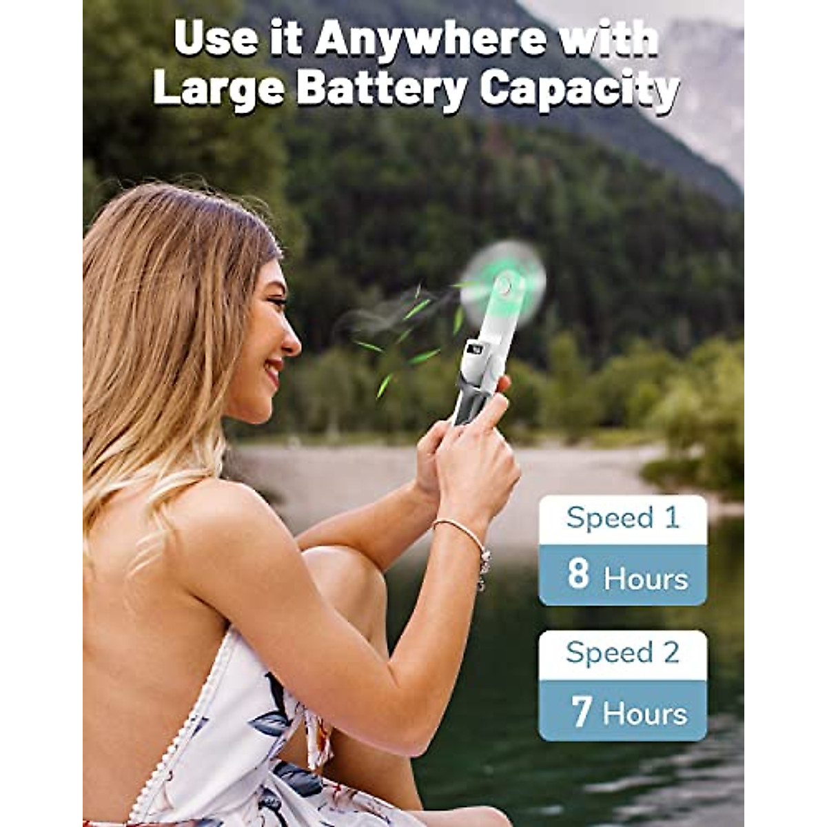 AICase portable folding small fan / USB charging treasure / mobile phone holder, silent mini fan, 2 speed, strong wind, suitable for home and office (ivory white)