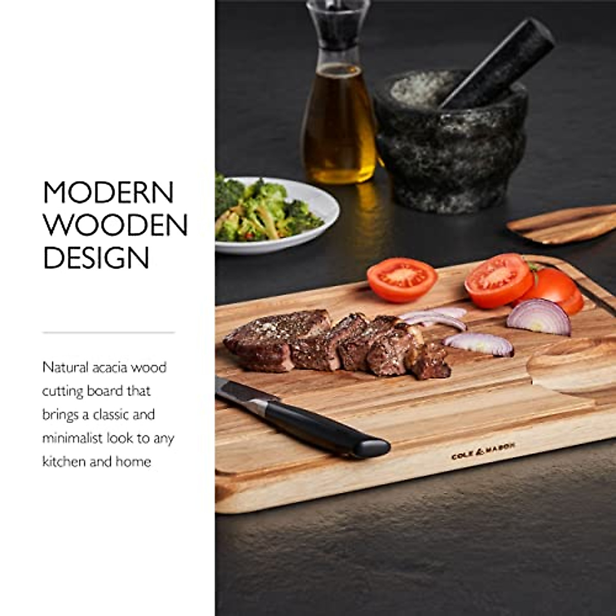 Cole & Mason Berden Large Chopping & Carving Board - Wood Cutting Board - Chopping Board with Juice Channel for Meats, Vegetables and Fruits - Reversible Serving Platter - Acacia, 18.5" x 13.5"