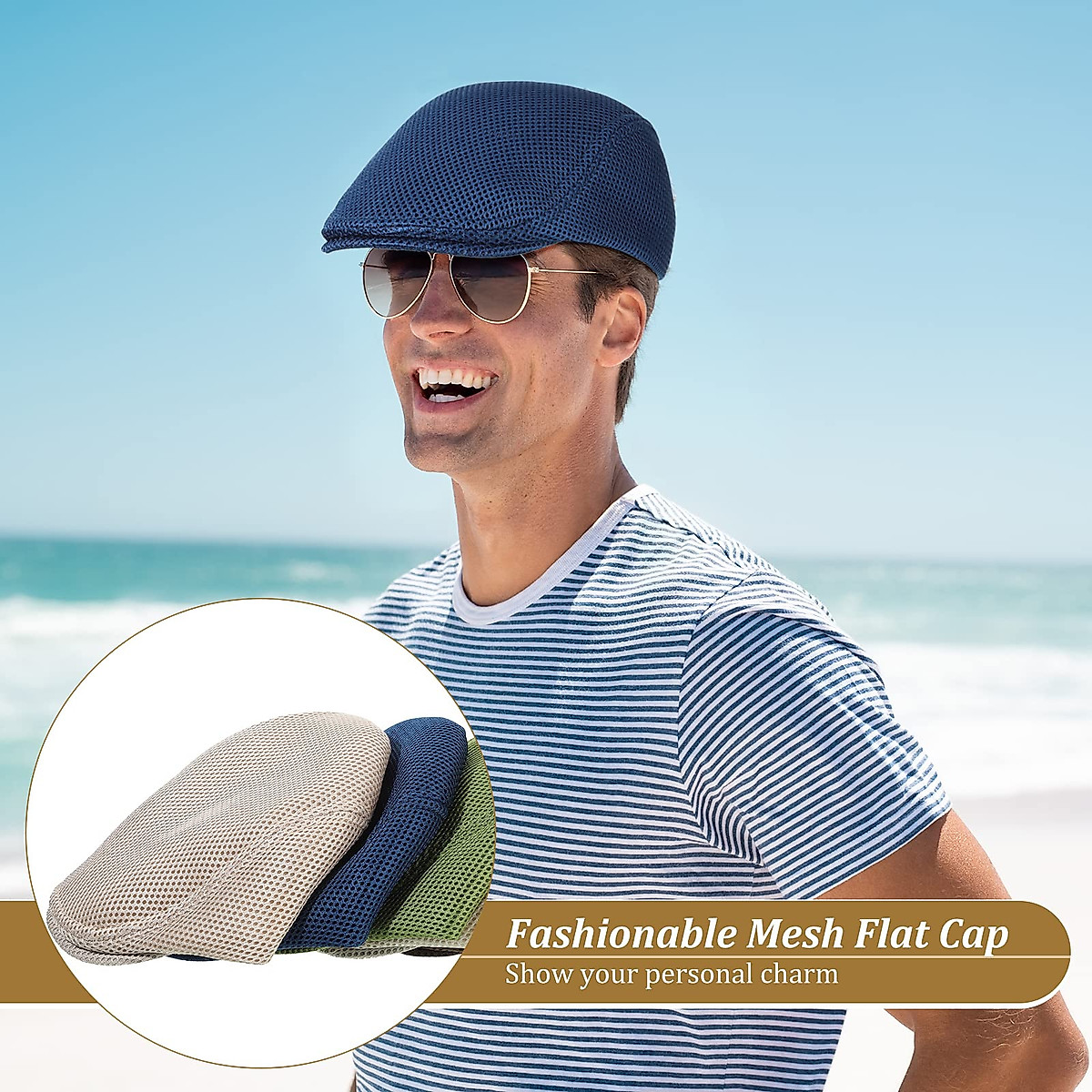 12 Pieces Mesh Newsboy Hat for Men Flat Cap Breathable Summer Beret Cap Cabbie for Golf Baseball Driving