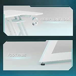 CubiCubi Aurora Gaming Desk with Carbon Fiber Surface, 55 Inch L Shaped Desk with Storage Shelves, Small Corner Computer Desk with Monitor Shelf, Gamer Desk PC Table, White