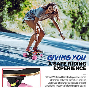 BELEEV Cruiser Skateboards for Beginners, 27 Inch Complete Skateboard for Kids Ages 3-12, Teens Adults, 7 Ply Canadian Maple Double Kick Deck Concave Trick Skateboard (Pink)