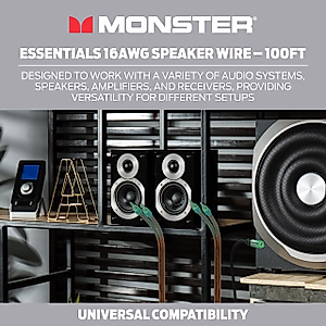 Monster Essentials High Performance Speaker Wire 16 Gauge Copper Clad Aluminum (CCA) Speaker Cable 100 FT Spool – Ideal Home Cinema Speaker Wire Cable and Car Audio Speaker Cables/Speaker Wires
