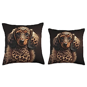 Dachshund Dog Gift Ideas LTD Dachshund Wiener Dog in Leopard Print Throw Pillow, 16x16, Multicolor