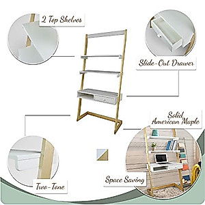 American Trails Freestanding Drawer, Solid American Maple Frame Ladder Desk, Natural Maple&White (New)