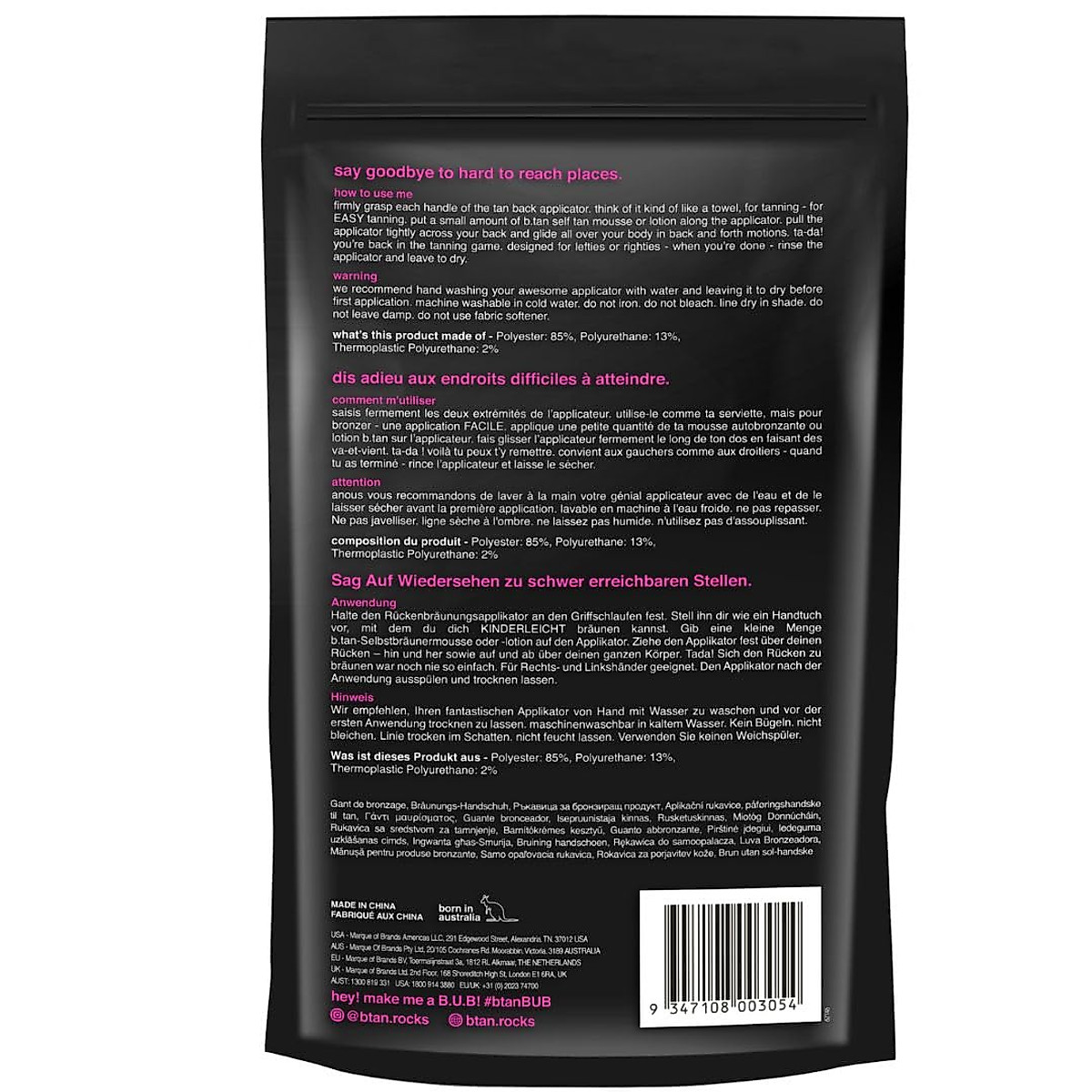 b.tan Back Self Tanning Applicator | We've Got Your Back - Best Sunless Tanner Body Mitt w/Handles, Streak-Free, Velvety Soft, Reusable, Washable, Great for Foam, Mousse, Gradual Lotion, & Drops