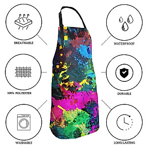 Deaowangluo Adult Size Adjustable Bib Colorful Paint Splatter Apron Extra Long Ties with Tool Pockets for Gifts-Home Kitchen Baking