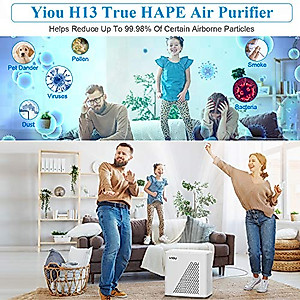 YIOU Air Purifier, Large Room Up to 547 Ft², H13 True HEPA Filter for Wildfires, Pets Hair, Dander, Smoke, Pollen, Quiet 20dB Air Cleaner for Bedroom Home Office Living Room Kitchen, R1(White)