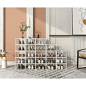 Pinkpum 12 Pack Shoe Storage Boxes, Clear Stackable Shoe Containers for Closet, Sneaker Storage Fit for Size 11 (Large)