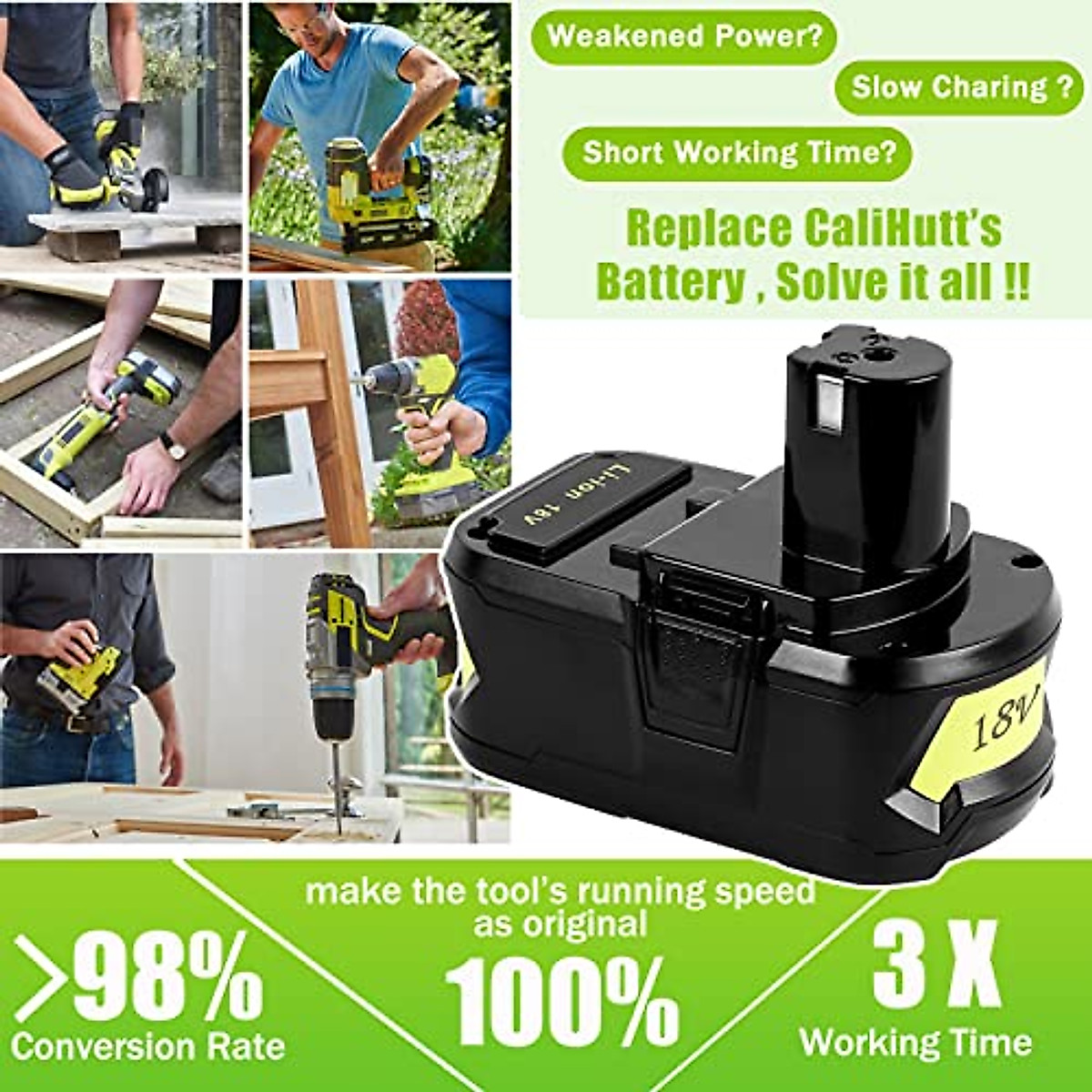 CaliHutt 【Upgrade】 18V 6.0Ah Replacement Battery for Ryobi ONE+ Plus 18V Battery High Capacity 18V Lithium-Ion Battery P102 P104 P105 P106 P108 P107 P109 for Cordless Power Tools…