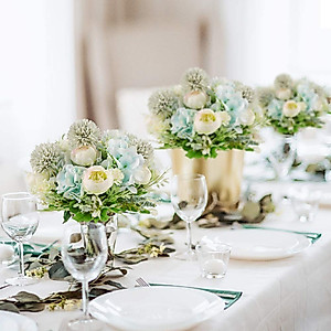 Decpro 2Pcs Artificial Peony Silk Hydrangeas Chrysanthemum Carnations Flower Bouquets for Wedding, Home Office Garden Decoration, Table Centerpieces, Floral Arrangements, Light Green