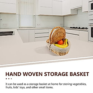 BESTonZON Wicker Storage Basket Wicker Picnic Basket with Gingham Liner Wooden Lid Easter Egg and Candy Basket Wine Basket Storage Basket for Beach Camping Park Outdoor Party Beige Storage Baskets