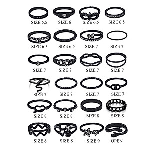 KISS WIFE Gold Knuckle Rings Set for Women, Dainty Simple Trendy Cute Stackable Finger Rings Pack, Stacking Layering on Thumb and Knuckle, Mixed Size (Black)