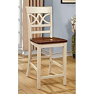 Furniture of America Cherrine Country Style Pub Dining Chair, Oak/Vintage White, Set of 2
