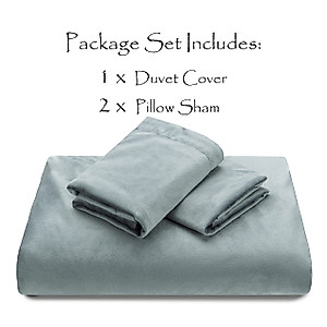 Chanasya Premium Velour Velvet Duvet Cover Set - Duvet Cover (104” x 90”) & 2 Pillow Shams (20” x 36”) - 3-Piece Set - Gray Blue, King Size