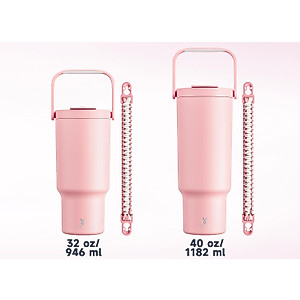 Meoky 40 oz Tumbler with Handle and Straw, Insulated Water Bottle, Stainless Steel Travel Mug, Keeps Cold for 34 Hours, 100% Leak Proof, Fits in Car Cup Holder (Blush)