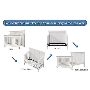 Pvillez Farmhouse Style 4-in-1 Convertible Crib, Full Size Convertible Crib, Converts from Baby Crib to Toddler Bed, Daybed and Full-Size Bed, 3 Mattress Height Settings (White)