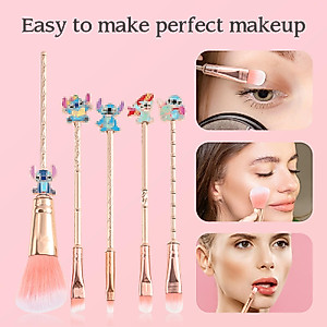 Stich Makeup Brushes Set, WeChip Anime Stich Make Up Brush Set, Stich Stuff for Girls Women（5pcs）