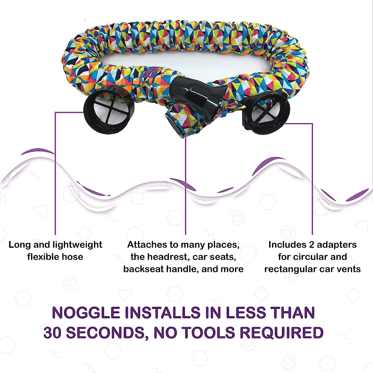 NOGGLE, 8ft - Kids Personal Air Conditioning System, Made in USA, Directs Cool Air to Children in The Backseat - Air Conditioning Vent Hose for Vehicles, Making The Back Seat Cool Again - Grey